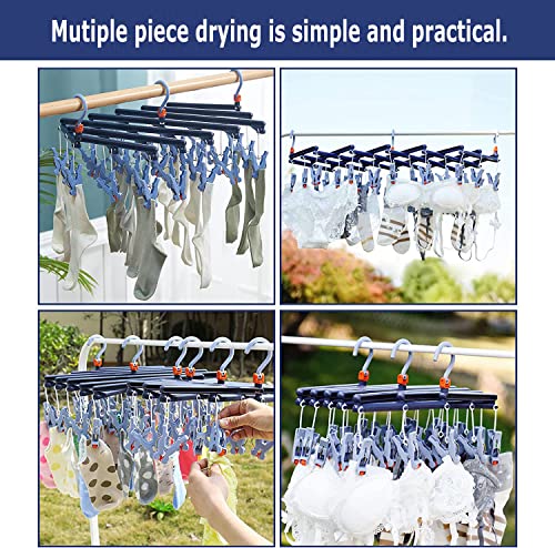 SHZMJL Foldable Clothes Drying Hanger with 29 Clips-Drip Hanger-Sock,Laundry Drying Rack Hanger for Socks Bras,The Clips Release Quickly,Large Clamp of Imitation Turbine (White)