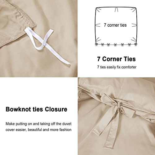 PHF Khaki Duvet Cover Queen Size, Comfy Lightweight Skin-Friendly Comforter Cover Set with Bowknot Bow Ties, Soft Durable Bedding Collection with 2 Pillowcases for All Season, 90" x 90"