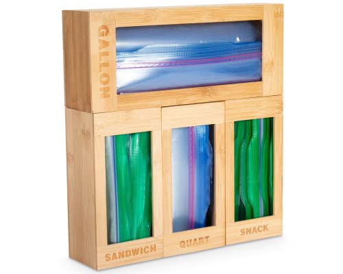 Plastic Bag Organizer and Sandwich Bag Organizer for Drawer Set of 4 – Bamboo Ziplock Bag Organizer - Zip Lock Bag Container and Baggie Organizer for Drawer - Ziplock Bag Storage Organizer by Peraco