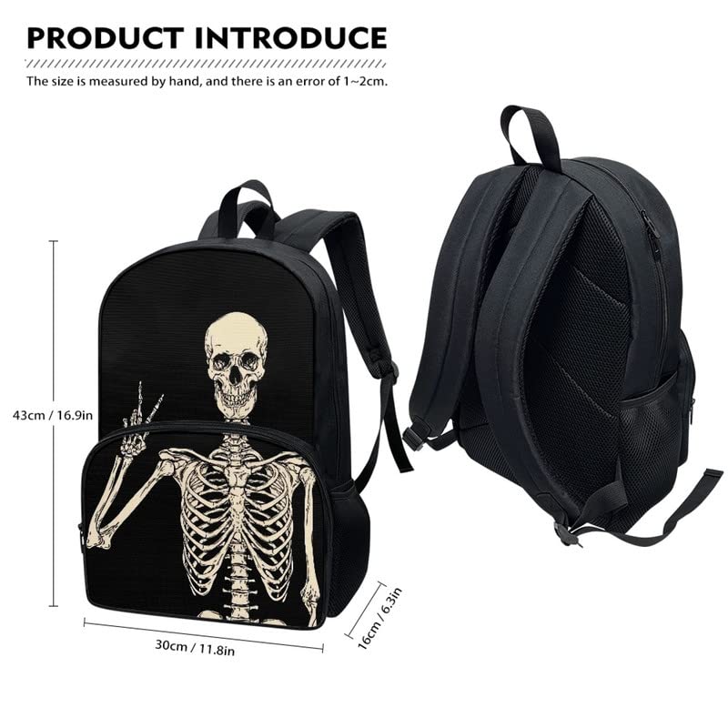 Rivatimrio Rock&Roll Skull Backpack Double Zipper Halloween Gothic Day of Dead Skeleton Rucksack Teens Girls Boys Students Bookbag Elementary Teenagers Laptop Toddler Backpack