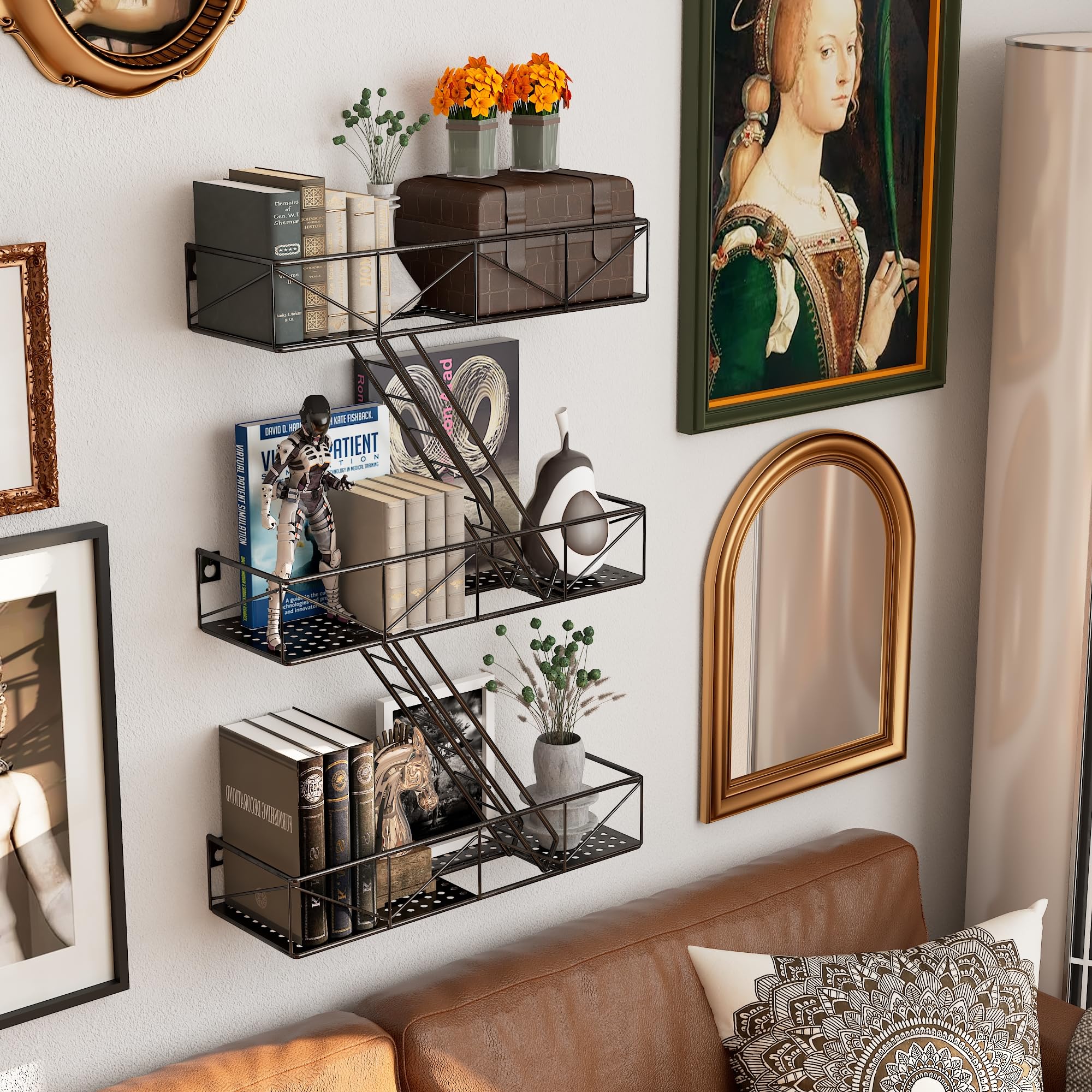 Sumbame Fire Escape Wall Shelf - 3 Tier New York Metal Ladder Shelf, Storage Black Decorative Shelves, Unique Decor Display Shelf for Living Room, Bathroom, Study Room, Funky Home