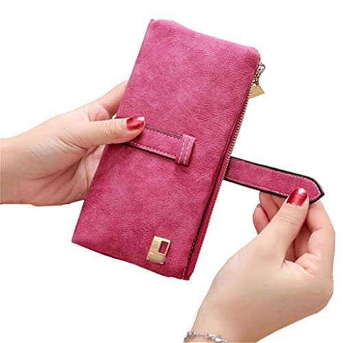 N/A Solid Drawstring Nubuck Leather Zipper Long Women Wallet Phone Wallets Purse Card Holder Clutch (Color : Black, Size : 18 * 9 * 2.4cm)