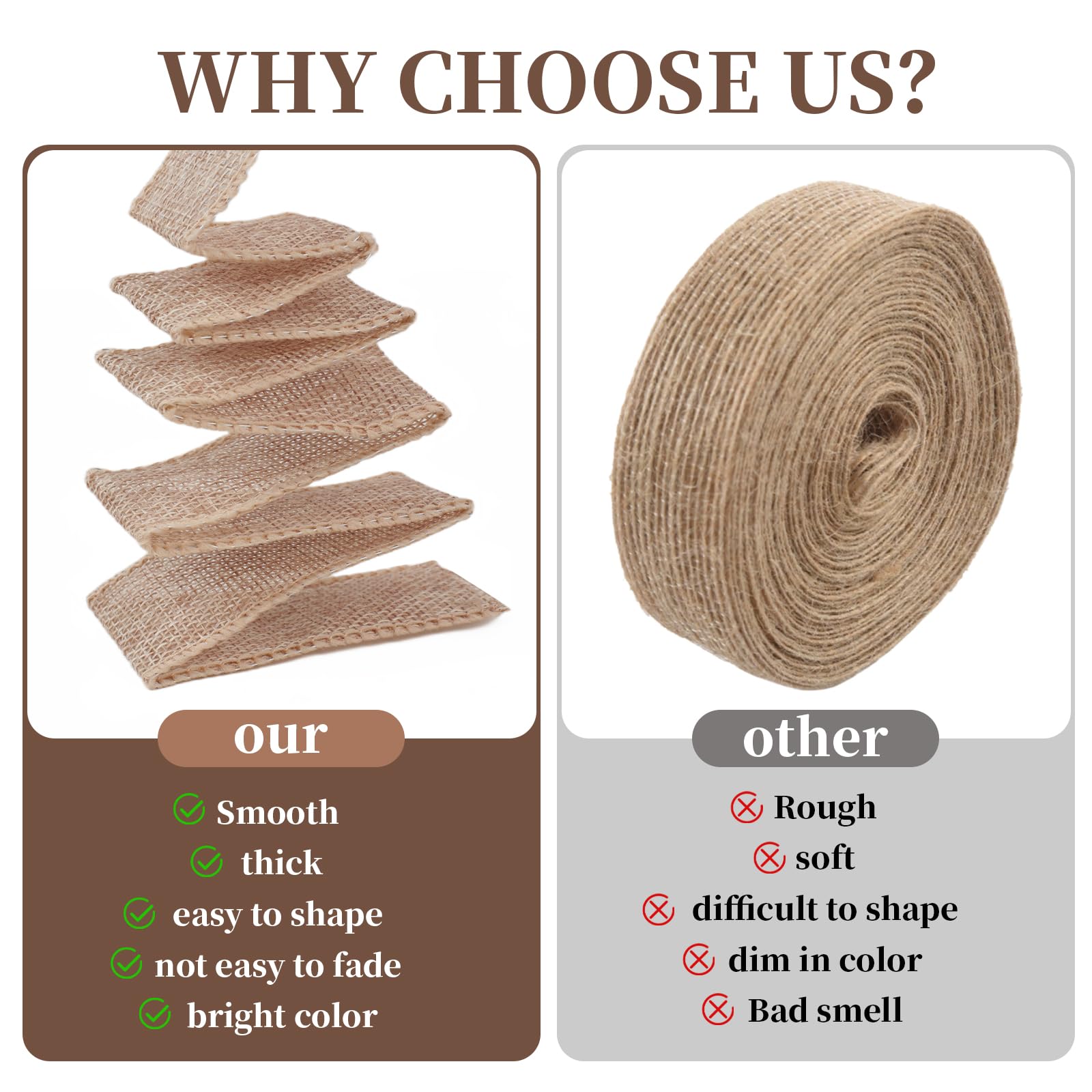 Phinus Burlap Wired Edge Ribbon (Brown), Burlap Ribbon, 1.5inx16.5 Yard Burlap Wired Ribbon for Big Bow, Wreath, Tree, Weddings, Parties, Outdoor Decoration, Thanksgiving, Christmas