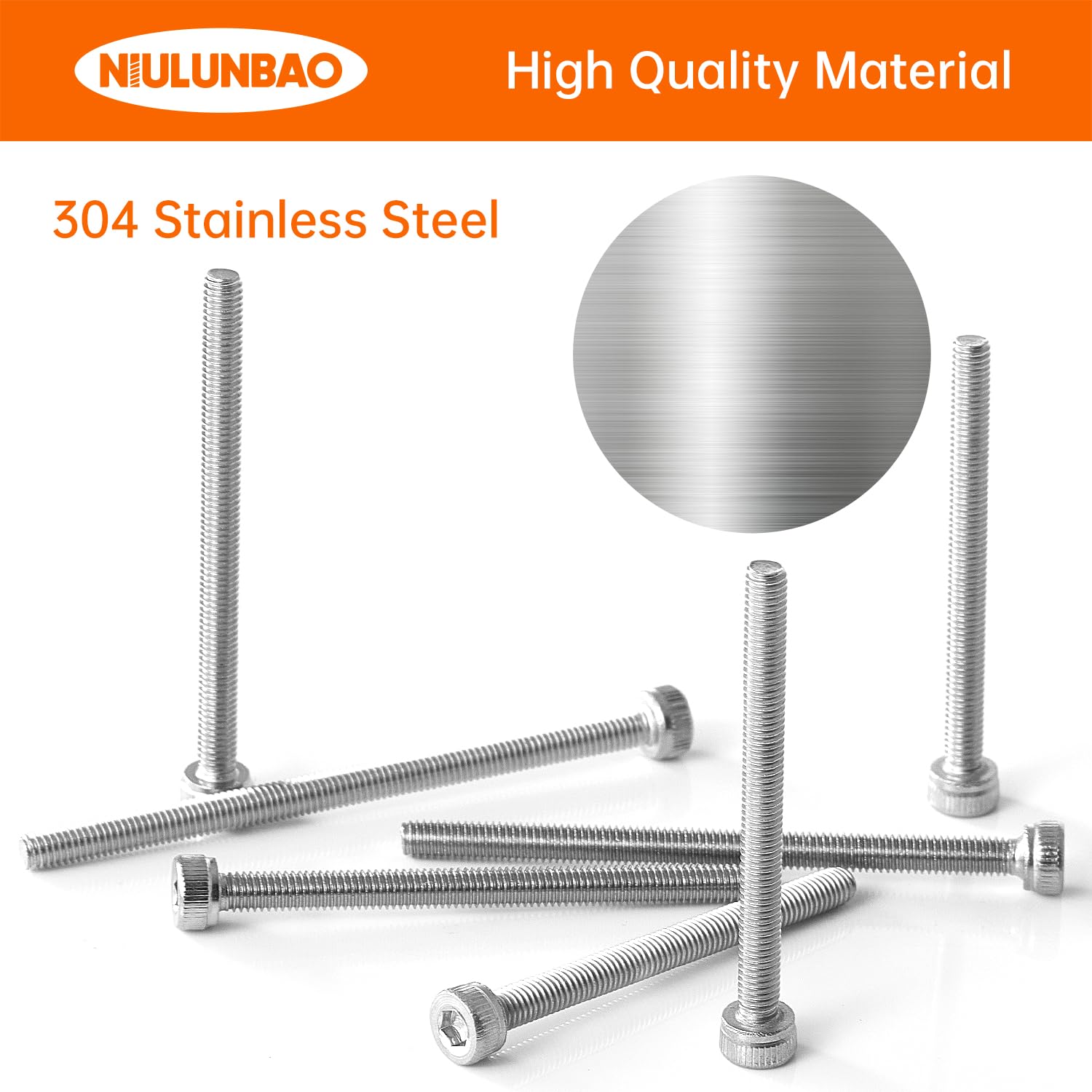 NIULUNBAO M3 x 30mm 35mm 40mm 45mm 50mm Hex Socket Head Cap Screws Bolts, 304 Stainless Steel, Metric Machine Fully Threaded, Bright Finish, Allen Hex Drive, Assortment Kit 100PCS