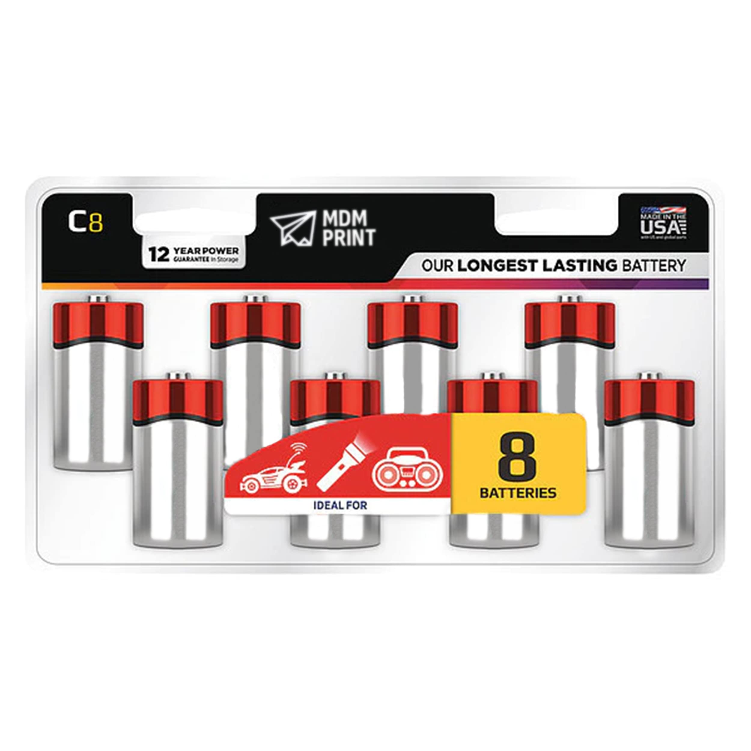 MDMprint Fusion C Alkaline Battery, 8 PK, 1.5V DC