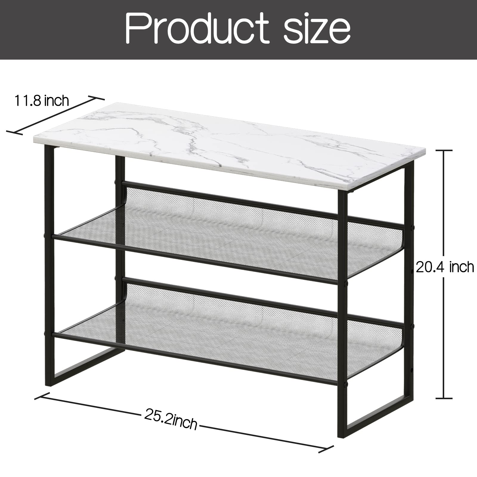 Garden 4 you 3 Tiers White Marble Shoe Rack,Freestanding Organizer Multi-Purpose Adjustable Flat and Slant Storage Rack Shoe Shelf, High Heels Potted Plant for Entryway Hallway Living Room Closet
