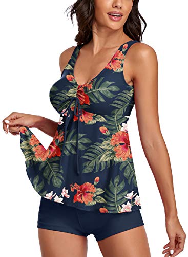 UNIQWETO Tummy Control Tankini Bathing Suits for Women 2 Piece Swimsuits Tank Top with Boyshorts XX-Large