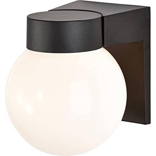 Nuvo Lighting SF77/140 Utility Fixture Die Cast Aluminum Durable Outdoor Wall Mount Porch and Patio Light with White Glass Globe, Black