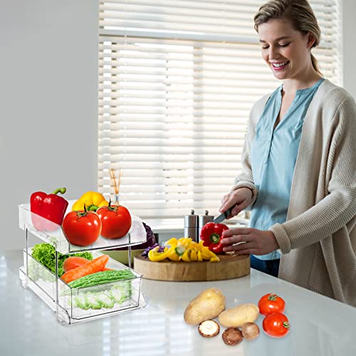 ruishetop 2-Tier Multi-Purpose Pull Out Cabinets Organizer Shelf, Under Sink Cabinet Organizer with Drawer, Sliding Basket Drawer Countertop Organizer Storage for Home Office Kitchen (Clear- 2 Set)