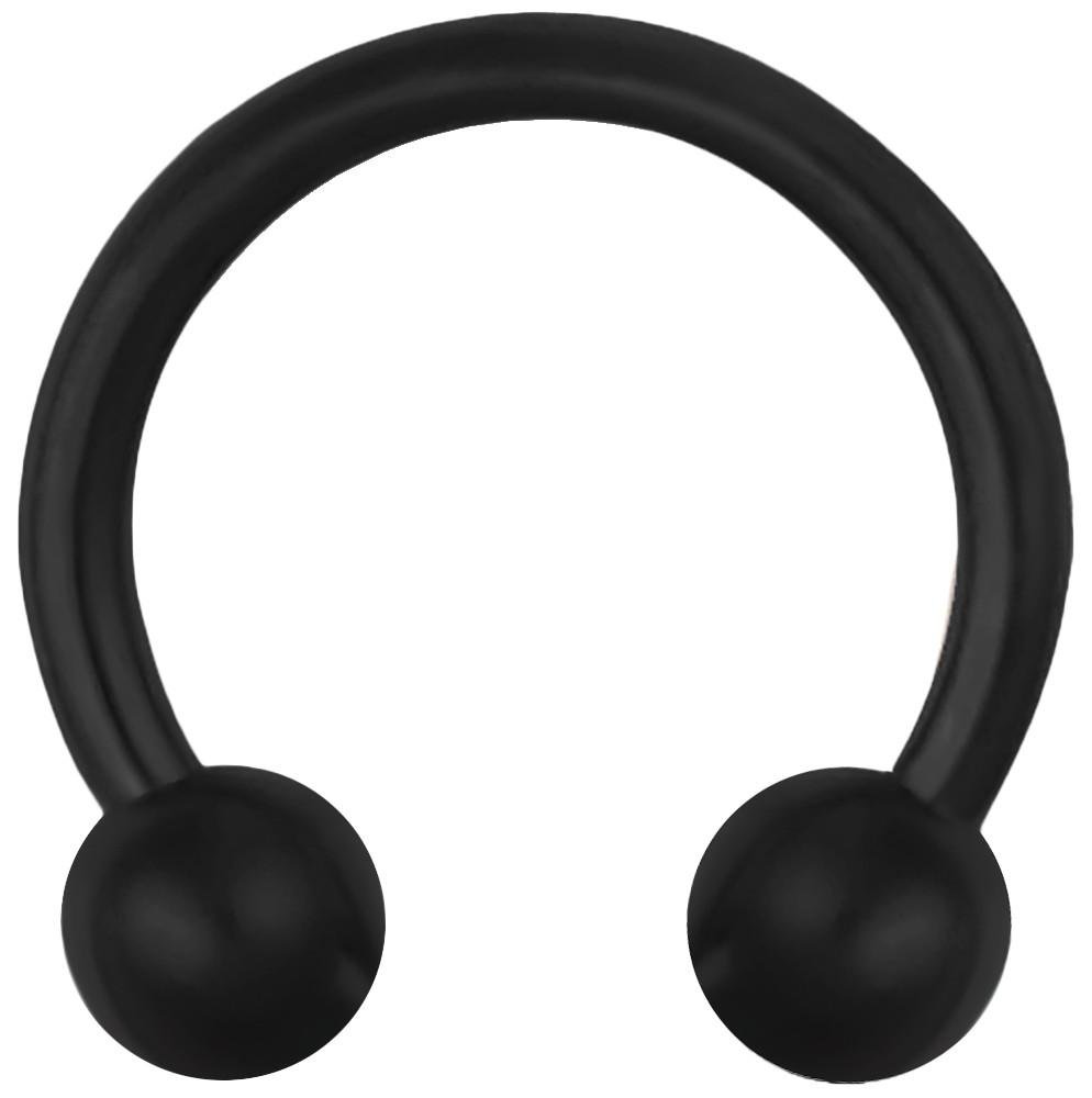 Forbidden Body Jewelry 16g 8mm Horseshoe Piercing Ring, Black IP Plated Surgical Steel, 3mm Balls