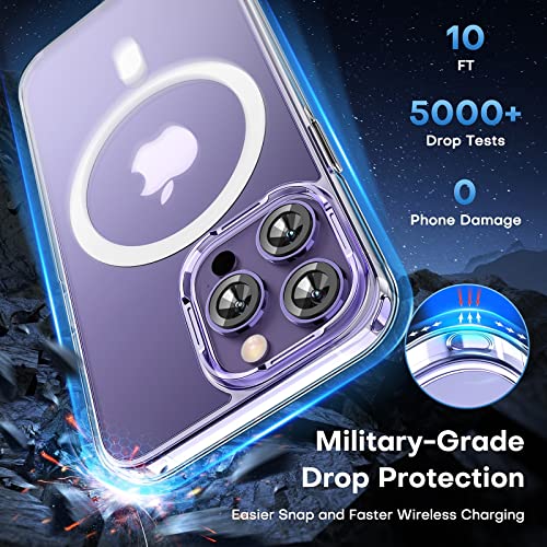 TAURI [5 in 1 Magnetic Case for iPhone 14 Pro [Military Grade Drop Protection] with 2X Screen Protector +2X Camera Lens Protector, Transparent Slim Fit Designed for Magsafe Case-Clear