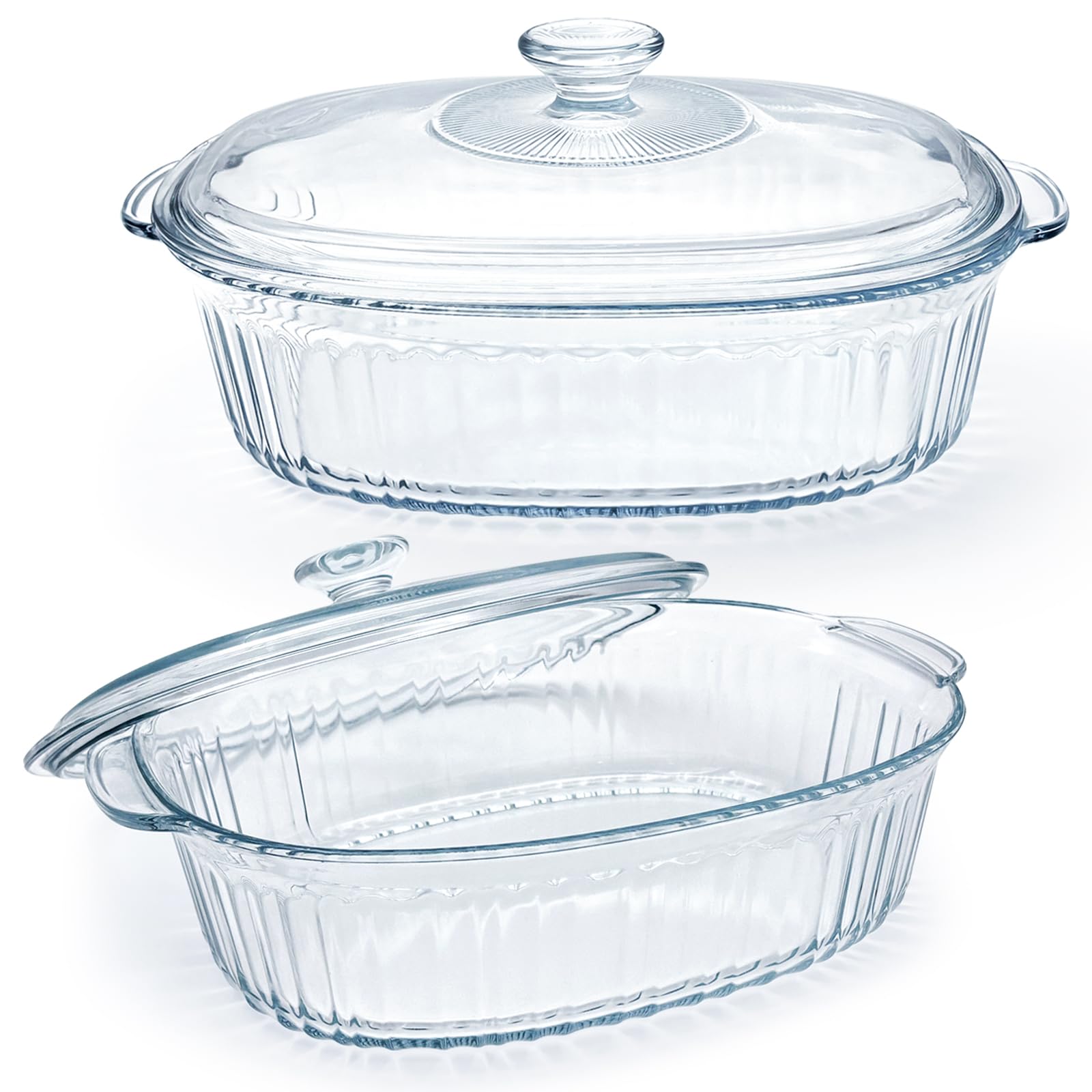 Oval Casserole Dish with Lid: Casserole Dishes for Oven with Lids, Covered Clear Glass Casserole Bakeware,1.8L or 2.8L (transparent, 2.8L)