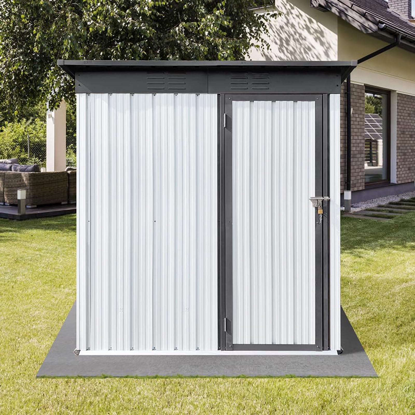SPOFLYINN Outdoor Storing Tools Large Space Excellent Air Ventilation Easy Assembly Metal Storage Shed for Bike Trash Can Machine White One Size