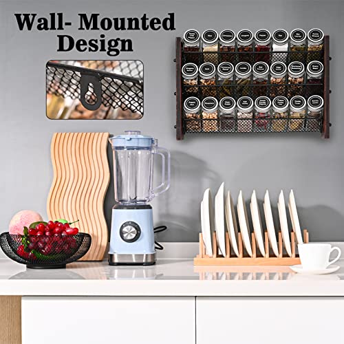 Roykoota Spice Rack, Spice Rack Organizer without Seasoning Jars, Wooden Spice Organizer, Rustic 3 Tier Kitchen Spice Rack Shelf for Cabinet, Countertop or Wall Mount