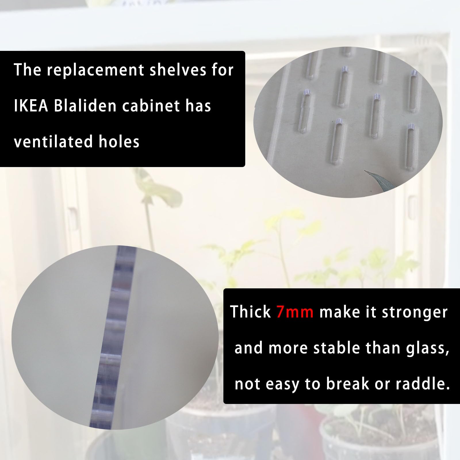 PIAOLGYI Replacement Shelf with Brackets for IKEA Blaliden,Acrylic Rectangle Extra Shelves Accessories Compatible with IKEA Blaliden Glass Cabinet,12.5" x 11.25"(2)
