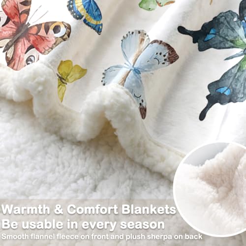 Sleepwish Butterfly Blanket Home Throw Blanket Sherpa Flannel Fleece Reversible Blankets Girls Hippie Blanket (60 x 80 Inch)