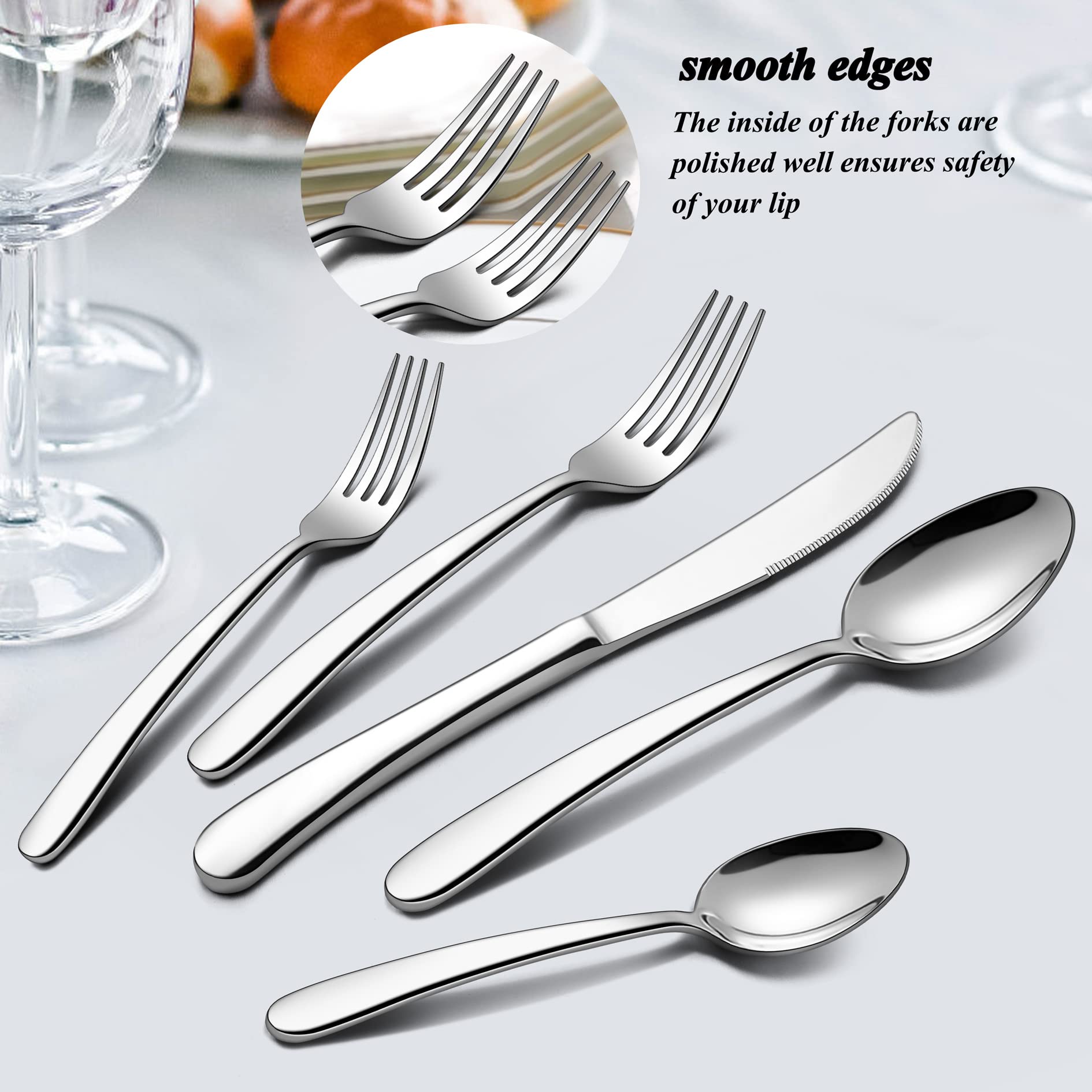LIANYU 60-Piece Heavy Duty Silverware Set, Stainless Steel Flatware Cutlery Set for 12, Heavy Weight Eating Utensils Set for Home Restaurant Wedding, Dishwasher Safe, Mirror Polished