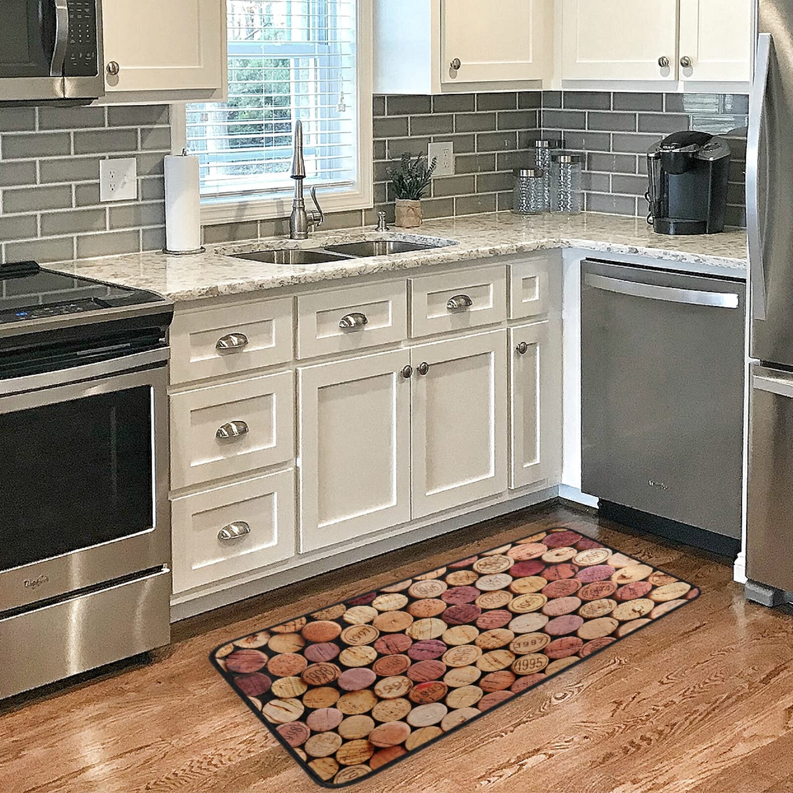 Kitchen Rug Wine Cork Bathroom Area Floor Mat Washable Non-Slip Bath Carpet Doormat 39x20 inch