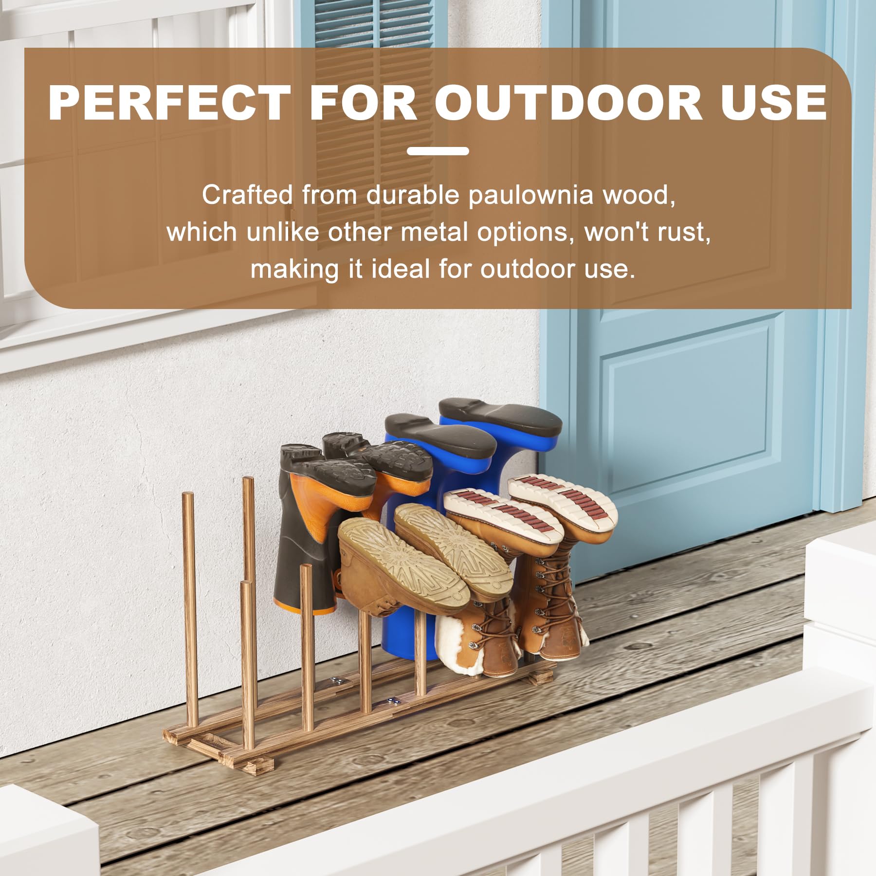 NestSprout Free Standing Shoe Rack for Tall Boots - Wooden Boot Rack Organizer for Closet Entryway, Shoe Rack for Mens Cowboy Boots, Boot Stand Hanger Fit for 6 Pairs