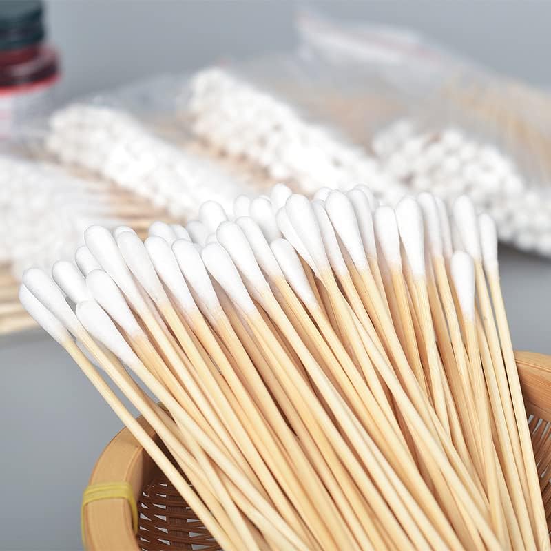 Organic Long q tips Cotton Swabs 6 inch with Thick Wooden Sticks 150 Pcs of Pack, qtips Cotton Swabs Pure Natural Bamboo Biodegradable, Single Head, q tips for ears, Makeup and Daily Use
