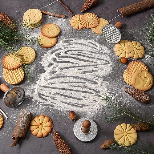 OPPEIN Cookie Stamps Set of 3, Metal Cookie Press Cutter Mold with Wooden Handle, Cookie Decorating Supplies for DIY Baking, Cake, Pastry, Gift Package