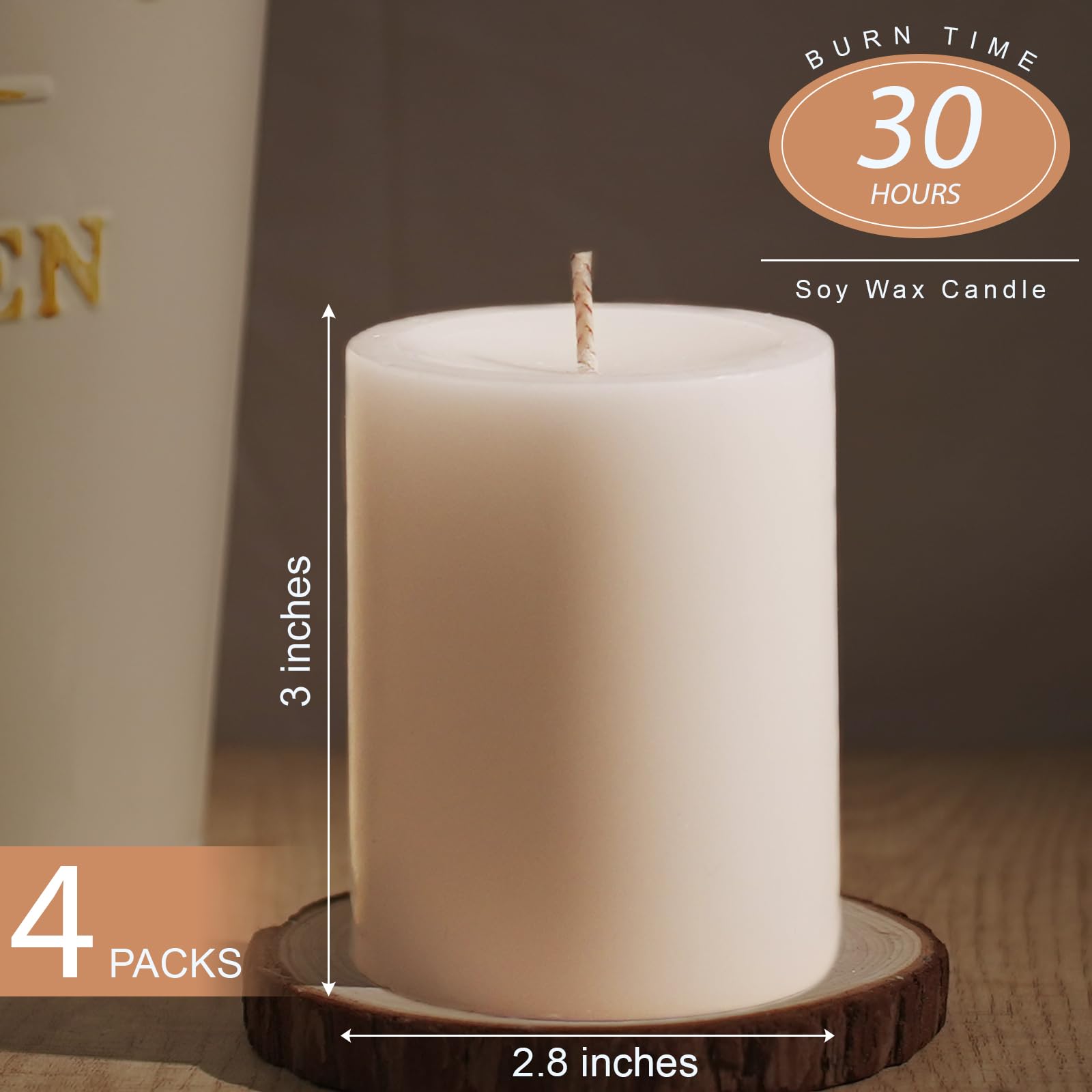 Pillar Candles - 6 Count, 2.8x3 inch | 30 Hours Burning,Ivory Unscented Pillar Candles - Dripless Candles Pillar Perfect for Wedding, Parties, Spas, Home Gatherings and Dinner
