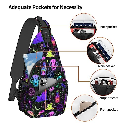 RIMENCH Sling Bag Waterproof Sling Bags Shoulder Backpack With Adjustable Strap For Sport, Travel, Workout Fashion Gothic Magic Witch Witchy Chest Bag
