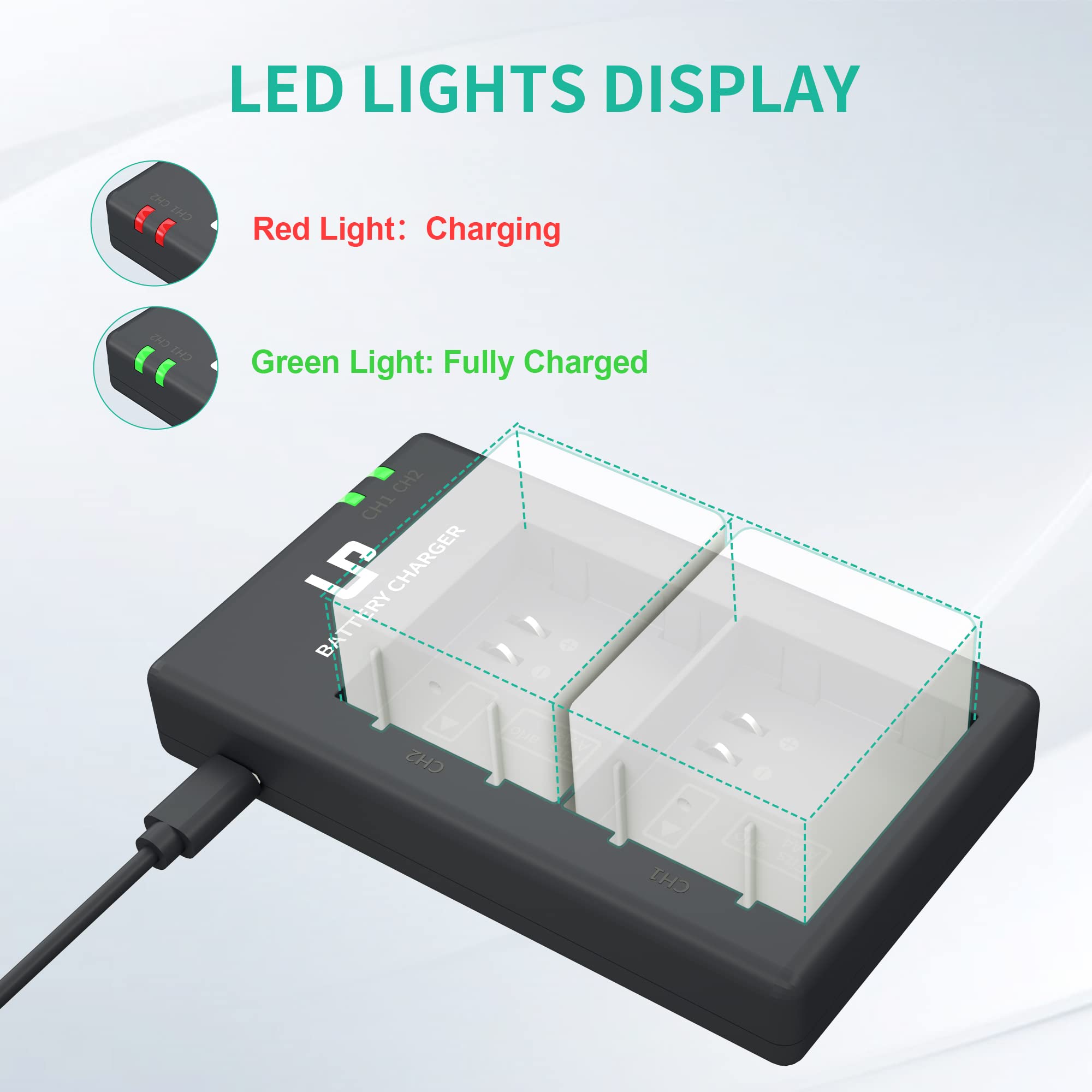 LP 2-Pack Rechargeable Batteries with Dual Battery Charger for Arlo Pro 3, Arlo Ultra/Ultra 2 Camera VMC4040P VMC5040 3.85V 5400mAh A4a Battery Charger Pack (NOT for Arlo Pro 3 Floodlight Camera)