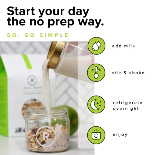 Real Made Organic Overnight Oats Apple Coconut, 5 Meals 2.12oz Packets, No Sugar Added, Certified Organic Non - GMO, Vegan, Gluten Free Ingredients, Great Source of Protein and Fiber