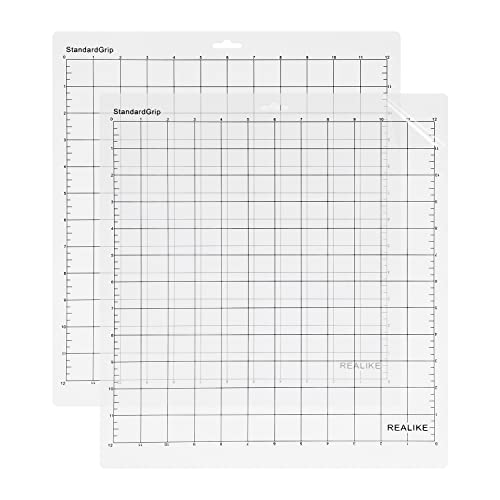 REALIKE StandardGrip Cutting Mat for Cricut Maker 3/Maker/Explore 3/Air 2/Air/One, 2 Pack 12x12 Inch Transparent Standard Grip Adhesive Sticky Non-Slip Cut Mat Replacement Accessories for Cricut