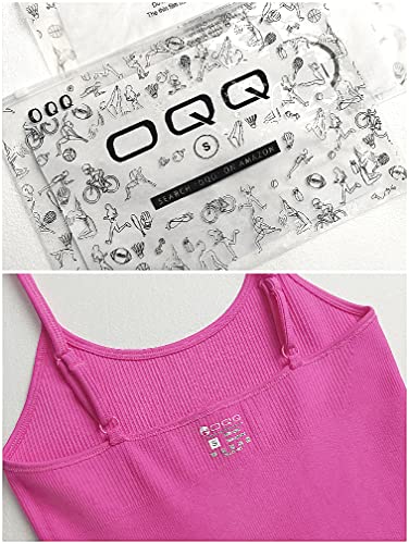OQQ Women's Yoga One Piece Ribbed Spaghetti Strap Exercise Romper, Rose, Small