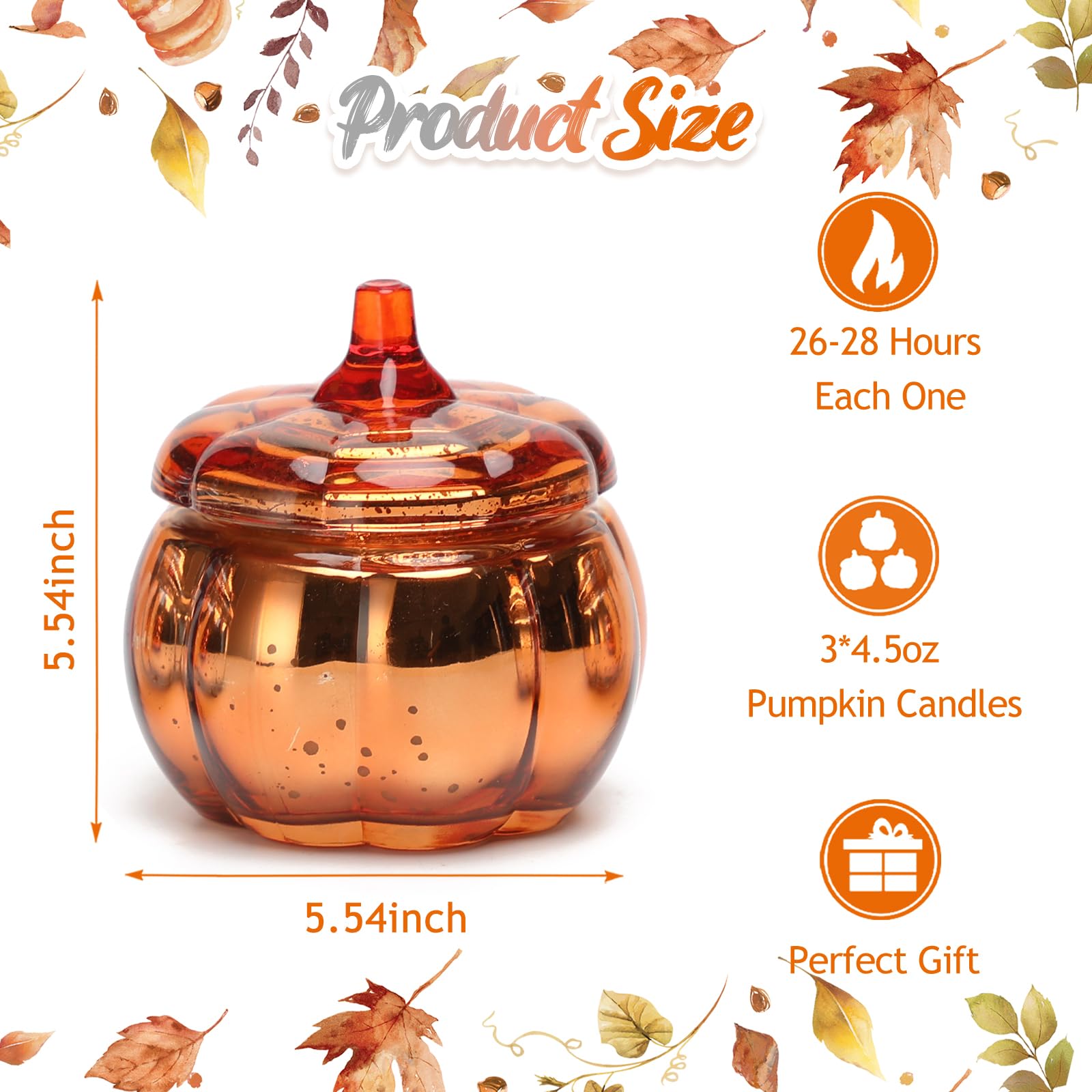 Pumpkin Shaped Candle, Pumpkin Spice Scented Candle Gift Set for Fall Thanksgiving Halloween 3x4.5oz