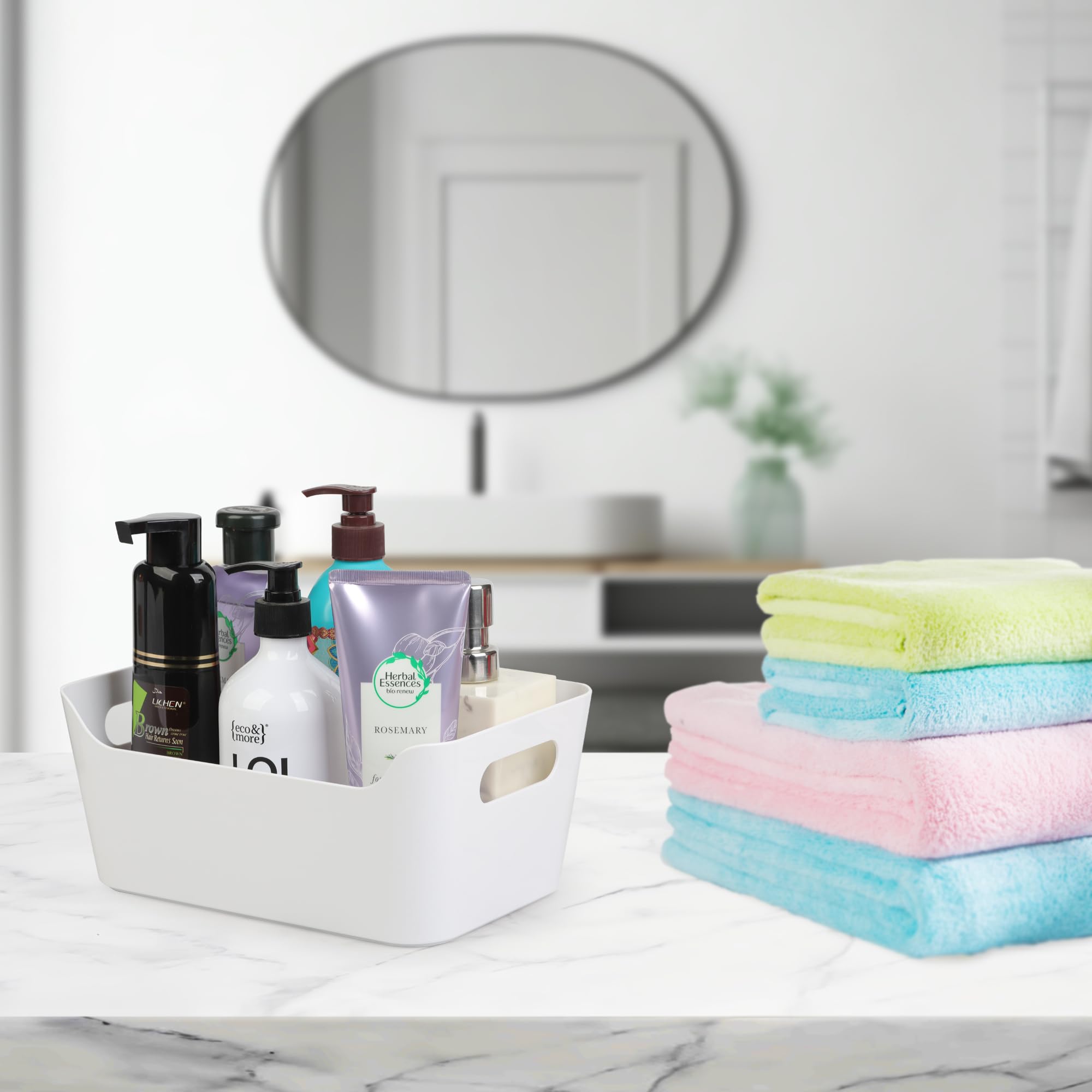 Tiawudi 12 Pack Storage Bins, Plastic Storage Containers, Multi-Use Organizer Bins, White Closet Organizer, Pantry Organizer, Bins for Cabinet, Drawer, Countertop or Shelves