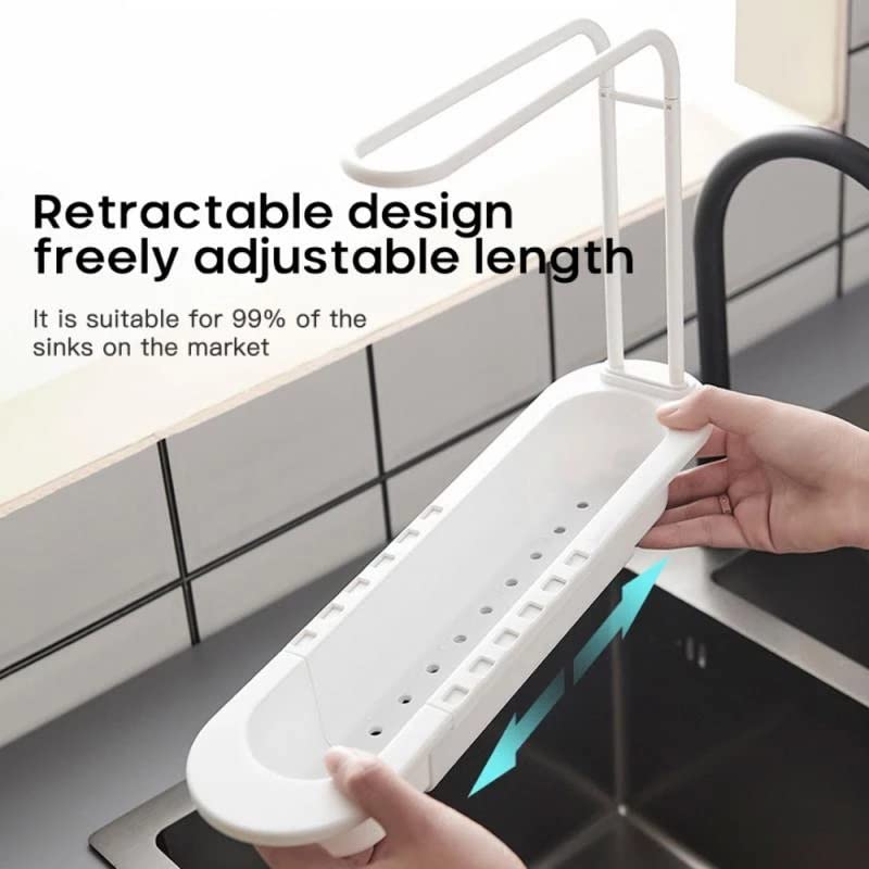 SEASD Kitchen Telescopic Sink Shelf Draining Rack Soap Sponge Rack Towel Rack (Color : Gray, Size : 25.5 * 36.9cm)
