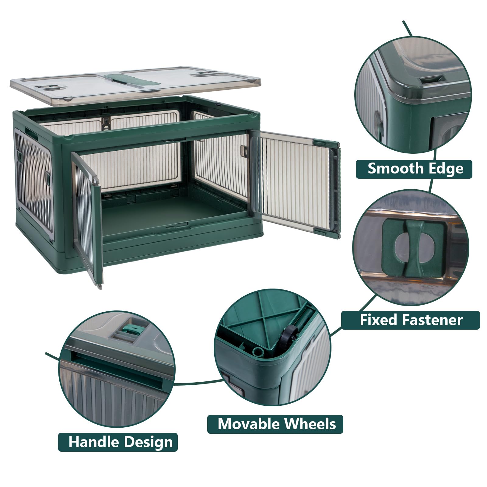 NOCCUR 3 Pack Stackable Storage Bins with Lids - 23Gal Green Plastic Storage Bins - Folding Storage Box - Foldable Plastic Storage Container with Lids and Doors - for Book Storage,Study Room