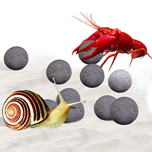 SunGrow Snail and Crayfish Energy Balls, Enhance Color, Calcium-Rich Gray Pearls for Invertebrates, Functional and Beneficial Aquarium Decor, 10-Pieces per Pack