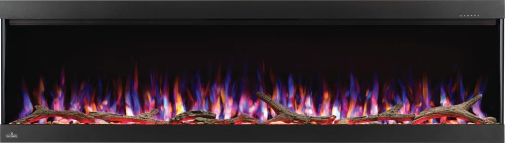Napoleon Trivista Pictura 60 3-Sided Electric Linear Fireplace - Built-in Design - Multi-Color Flames with Large Crystal Cubes and Natural Looking Birch Logs - NEFL60H-3SV