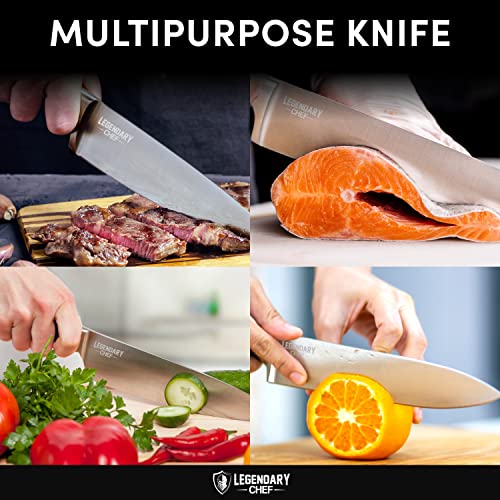 LEGENDARY CHEF Kitchen Knife, Chef Knife - 8 inch Cooking Knife, Sharp Knife - Meat Knife, Chefs Knife - German Steel, and Walnut Handle, Includes Finger Guard and Box