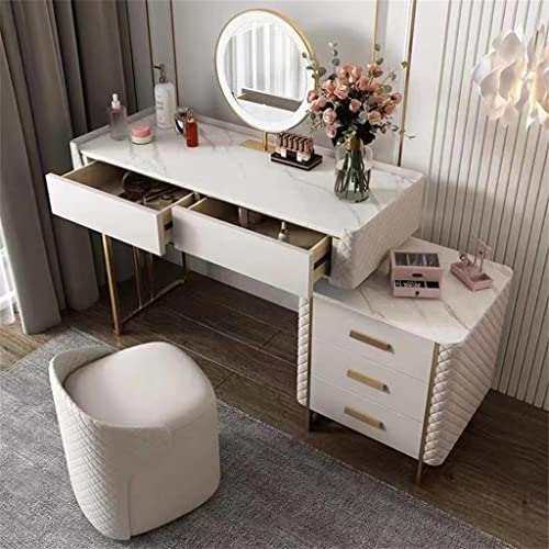 SDGH Dressing Table Set with LED Lighting Side Cabinet and 5 Drawers sintered Stone Dressing Table with Stool