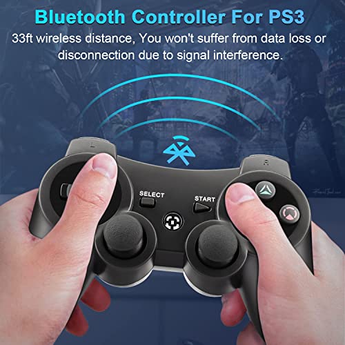 YU33 2 Pack Wireless Controller Works for PS3 Controller, Control for Playstation 3 Controller Wireless, Remote/Mando/Controles de pa3 with Charging Cable, 2023, New Black and White