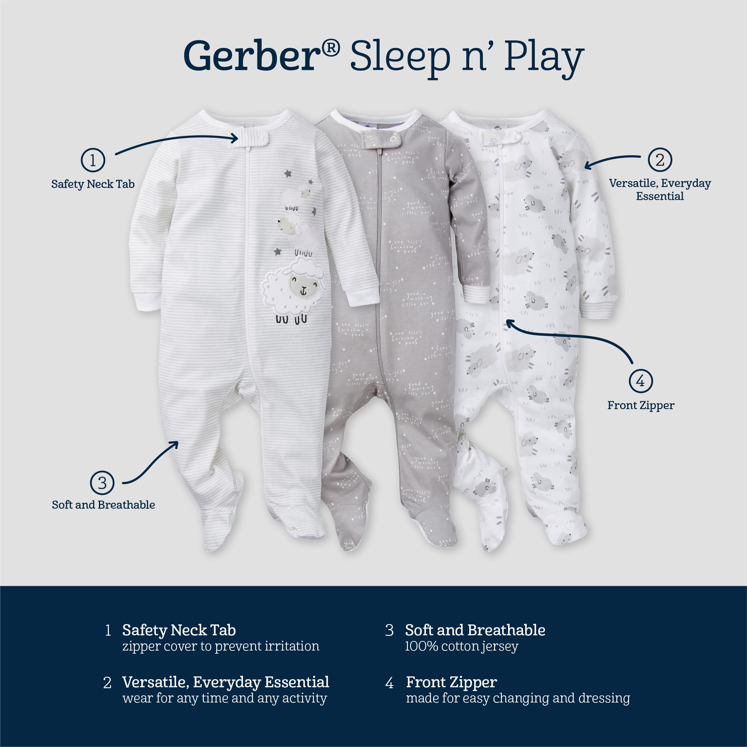 GerberBaby Boys3-Pack Sleep 'N PlayOrange Safari6-9 Months