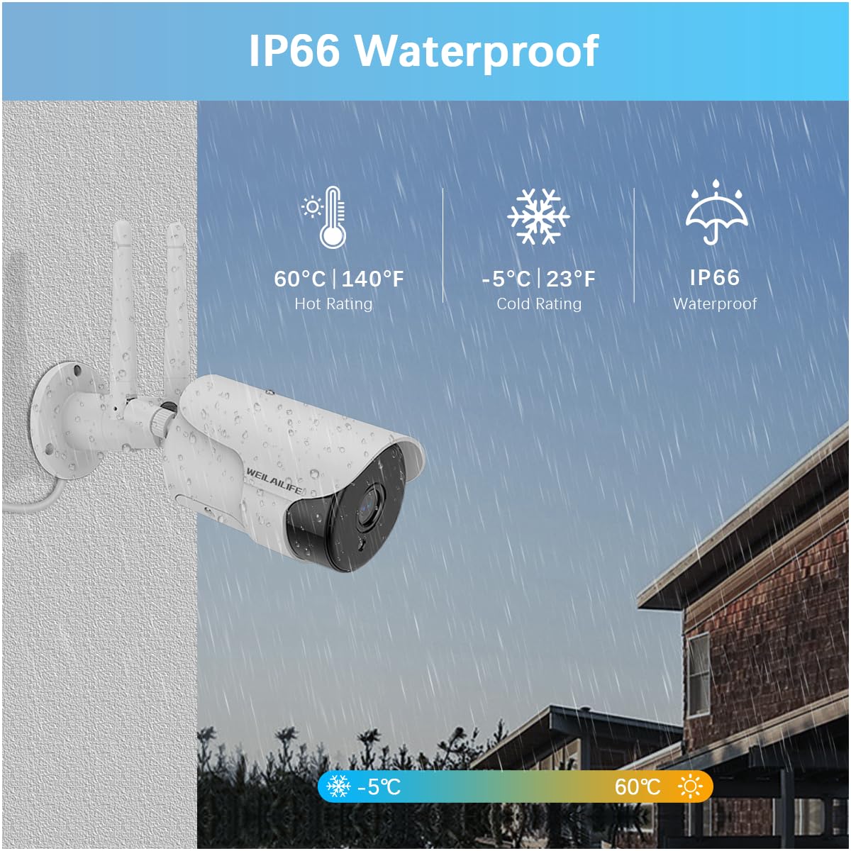 WEILAILIFE 【2-Way Audio & 90ft Night Vision】 3MP Outdoor/Home Wireless Extended Security Camera, Bullet Exterior Surveillance, IP66 Waterproof