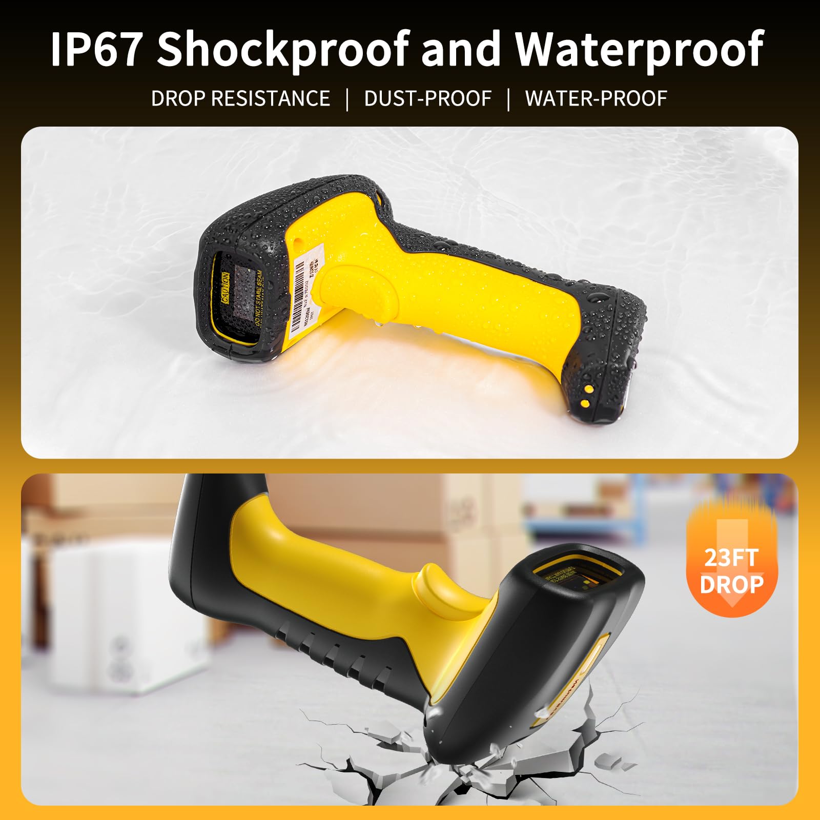 NetumScan Industrial Bluetooth QR Barcode Scanner, IP67 Waterproof & 7M Drop Proof, 2600mAh Wireless 1D 2D Bar Code Scanner with Charging Stand for Store, POS, Computer, iPhone, Android NS-1200
