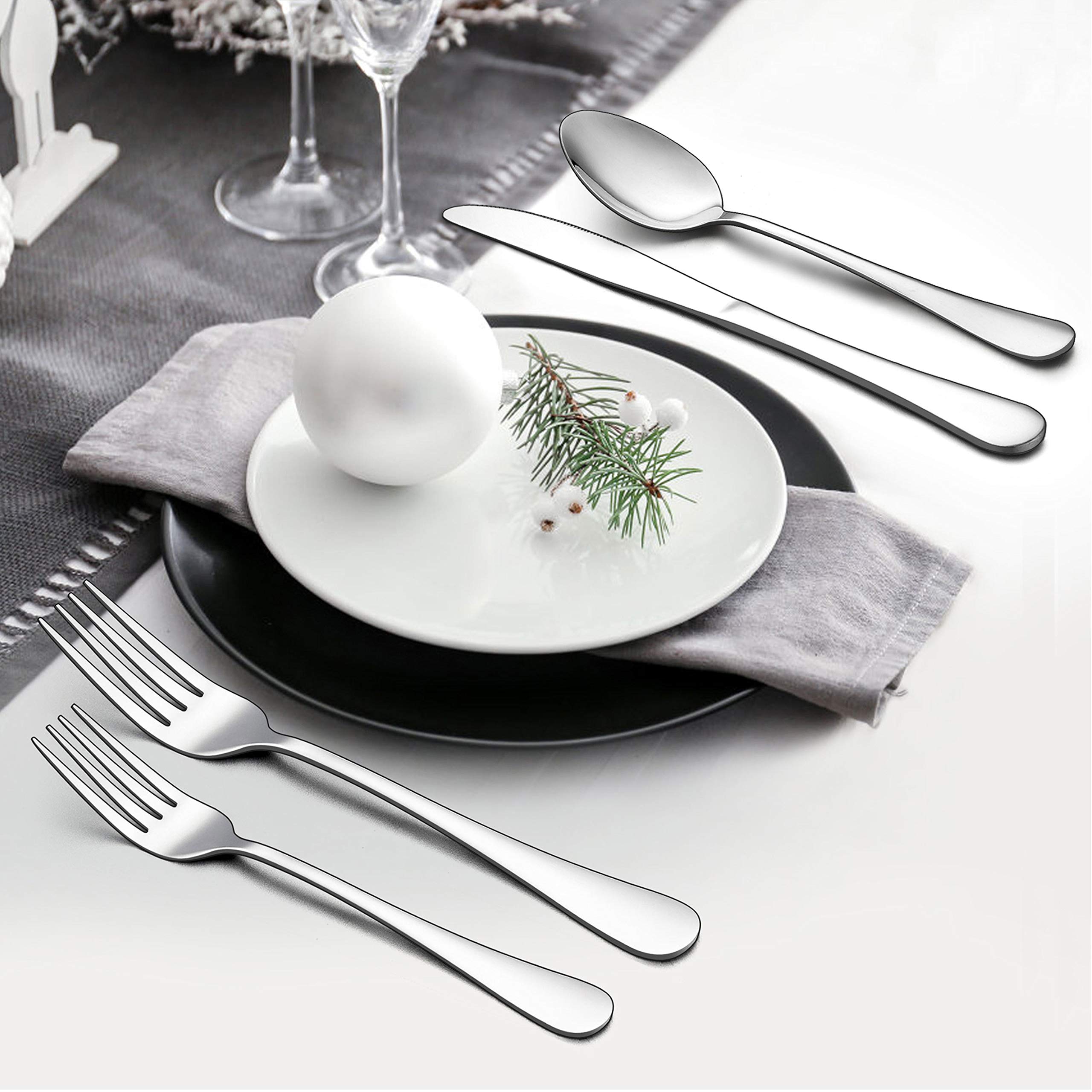 LIANYU 48-Piece Silverware Set with Steak Knives, Stainless Steel Flatware Cutlery Set for 8, Fancy Eating Utensils Tableware, Dishwasher Safe, Mirror Finish