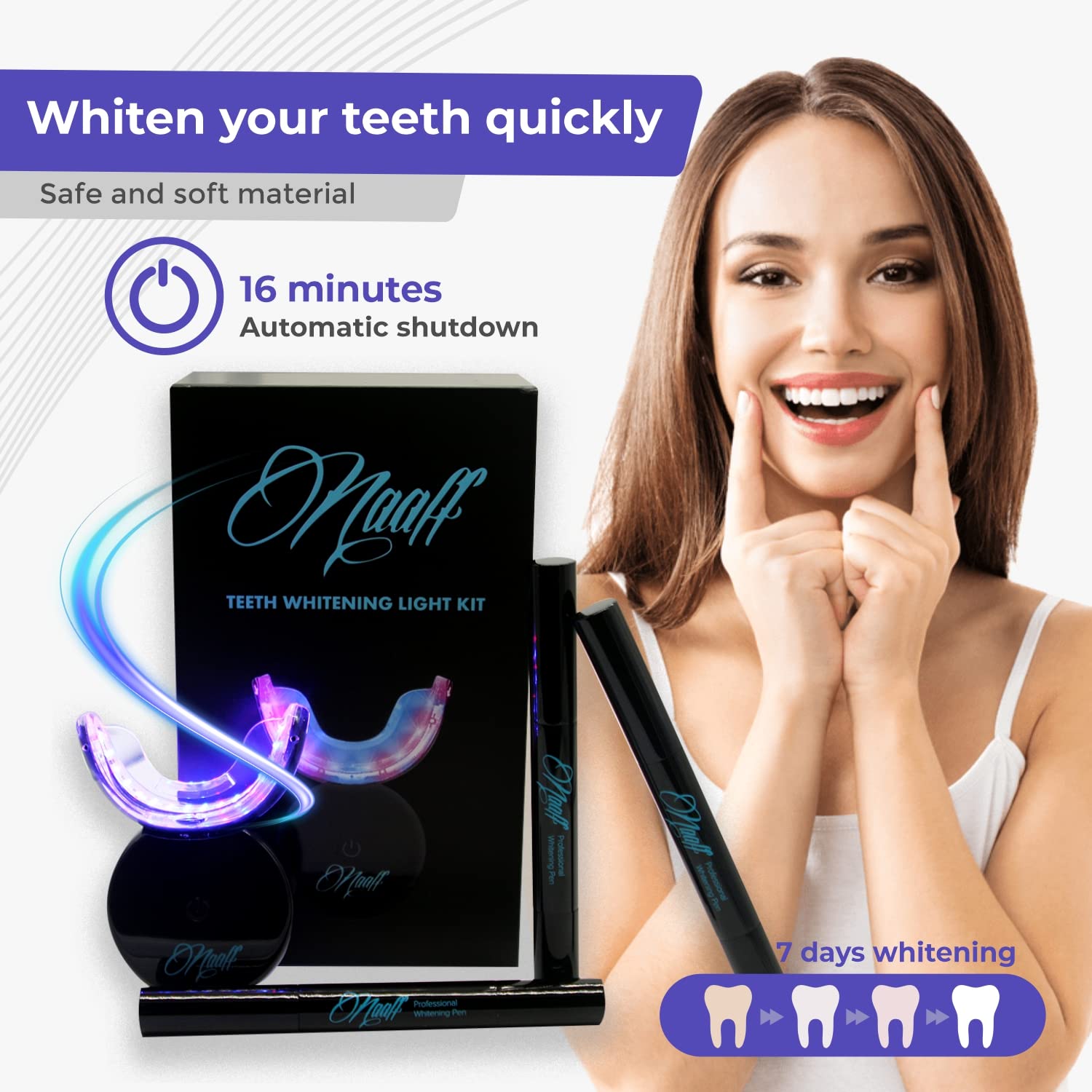 NAAFF Teeth Whitening Kit LED Light Whit Multiple Whitener Mode 35% Carbamide Peroxide 3 whitening Pen