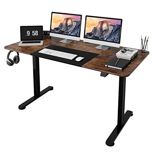 Tangkula 55 x 28 Inch Large Electric Standing Desk, Height Adjustable Sit to Stand Desk with Powerful Motor & Anti-Collision Design, Ergonomic Stand Up Workstation with Metal Frame, Home Office Desk