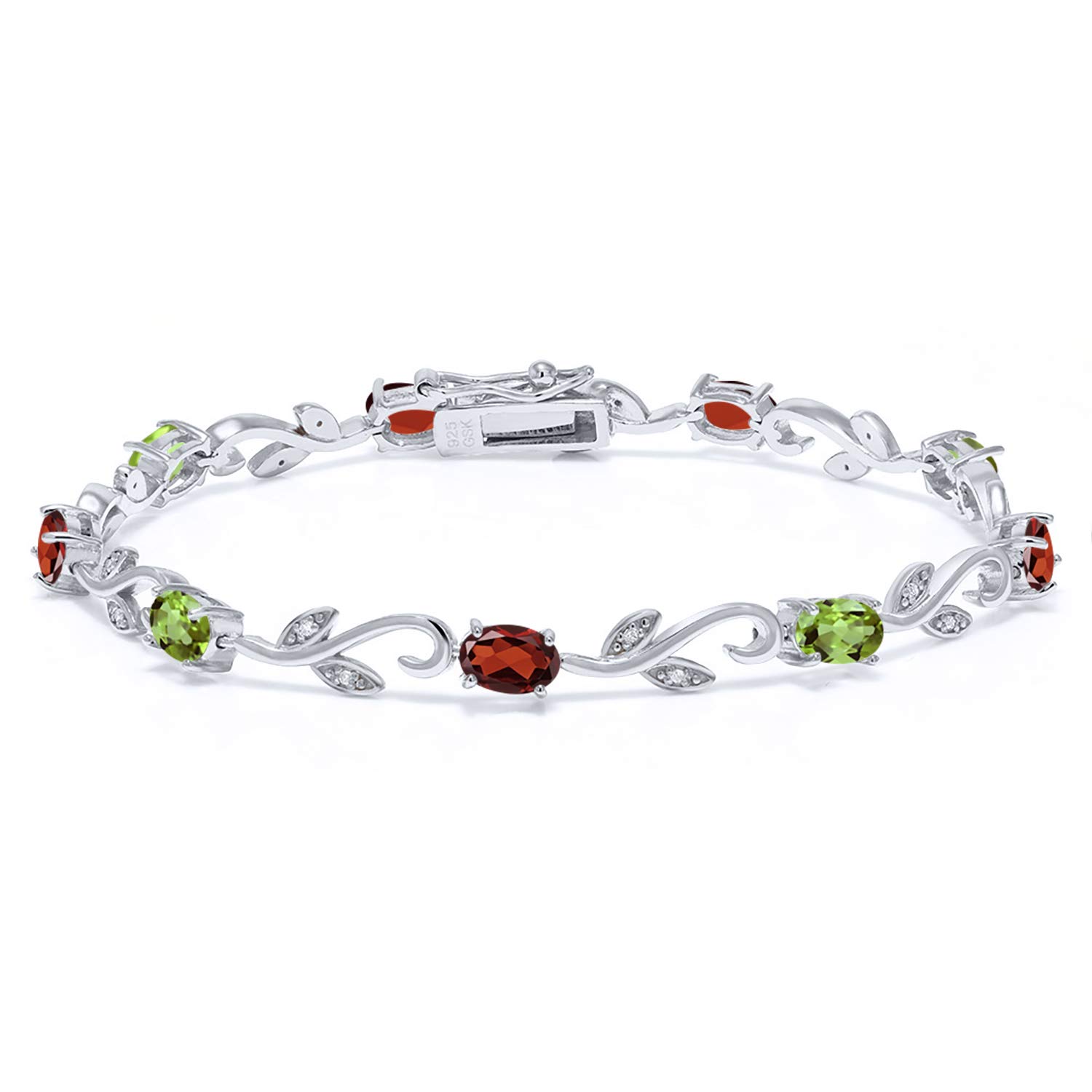 Gem Stone King 925 Sterling Silver Customized and Personalized 9 Gemstone Birthstone and Diamond Greek Vine Tennis Bracelet For Women