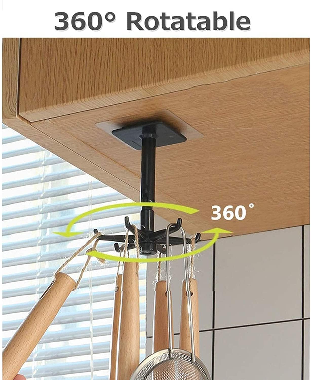 Probablei 360° Rotating Folding Hook, 360 Degrees Rotating Folding Hook, Hanging Utensil Holder, Multi-Purpose Hanging Utensil Holder Hooks, Self-Adhesive, for Kitchen Bathroom (6-Black,One Size)