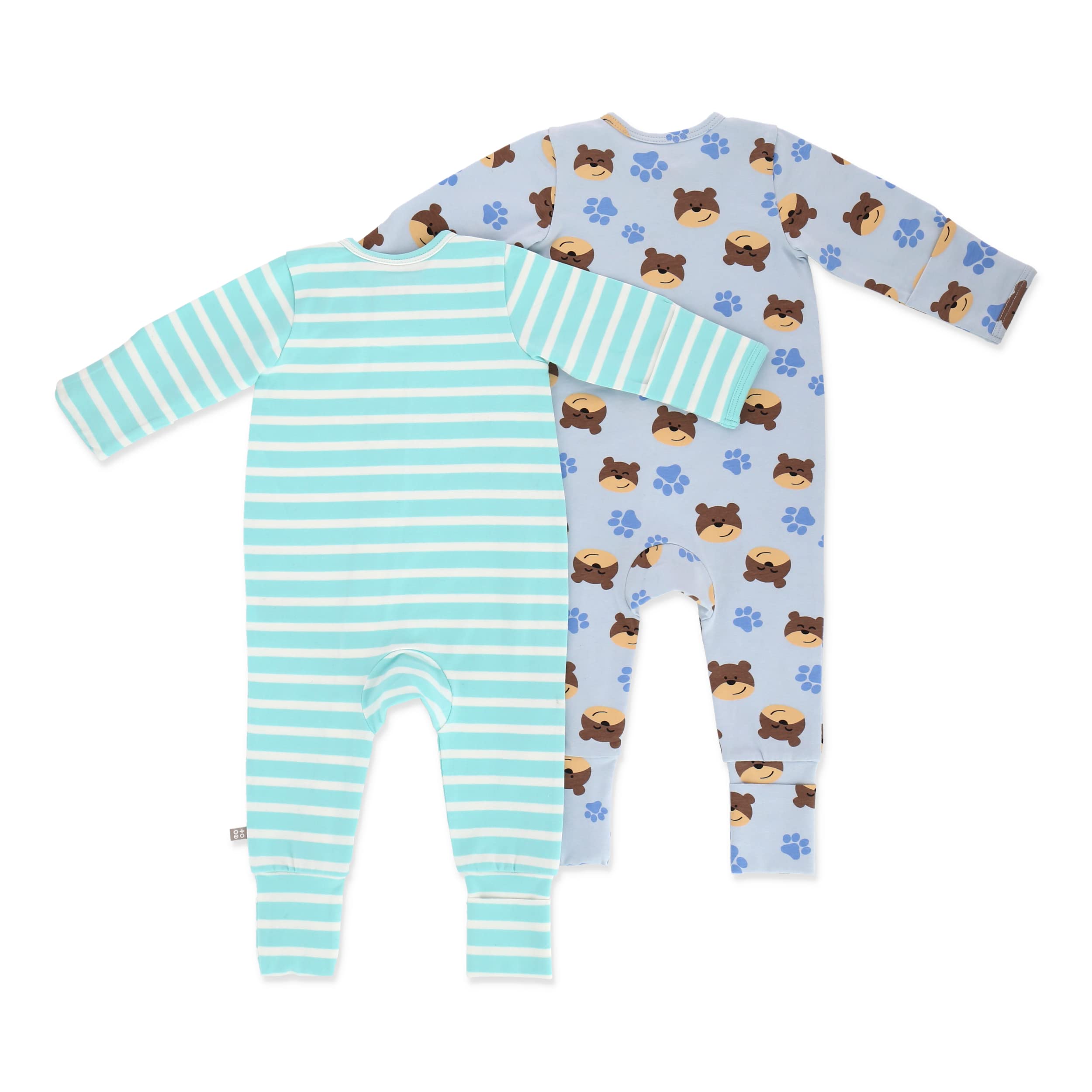 OETEO OEKO-Tex Cotton Zippy Baby Jumpsuits Zipper Rompers - Long Sleeve 2 Way Zip Closure One-Piece Pack (Bosom Buddy Green, 3-6 Months)