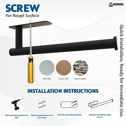 LEVENWAY- Under Cabinet Paper Towel Holder – Available in Screws and Self Adhesive Paper Towel Hanger Sturdy and Durable, Stainless Steel Polished Kitchen Roll Holder Wall Mount (Black)